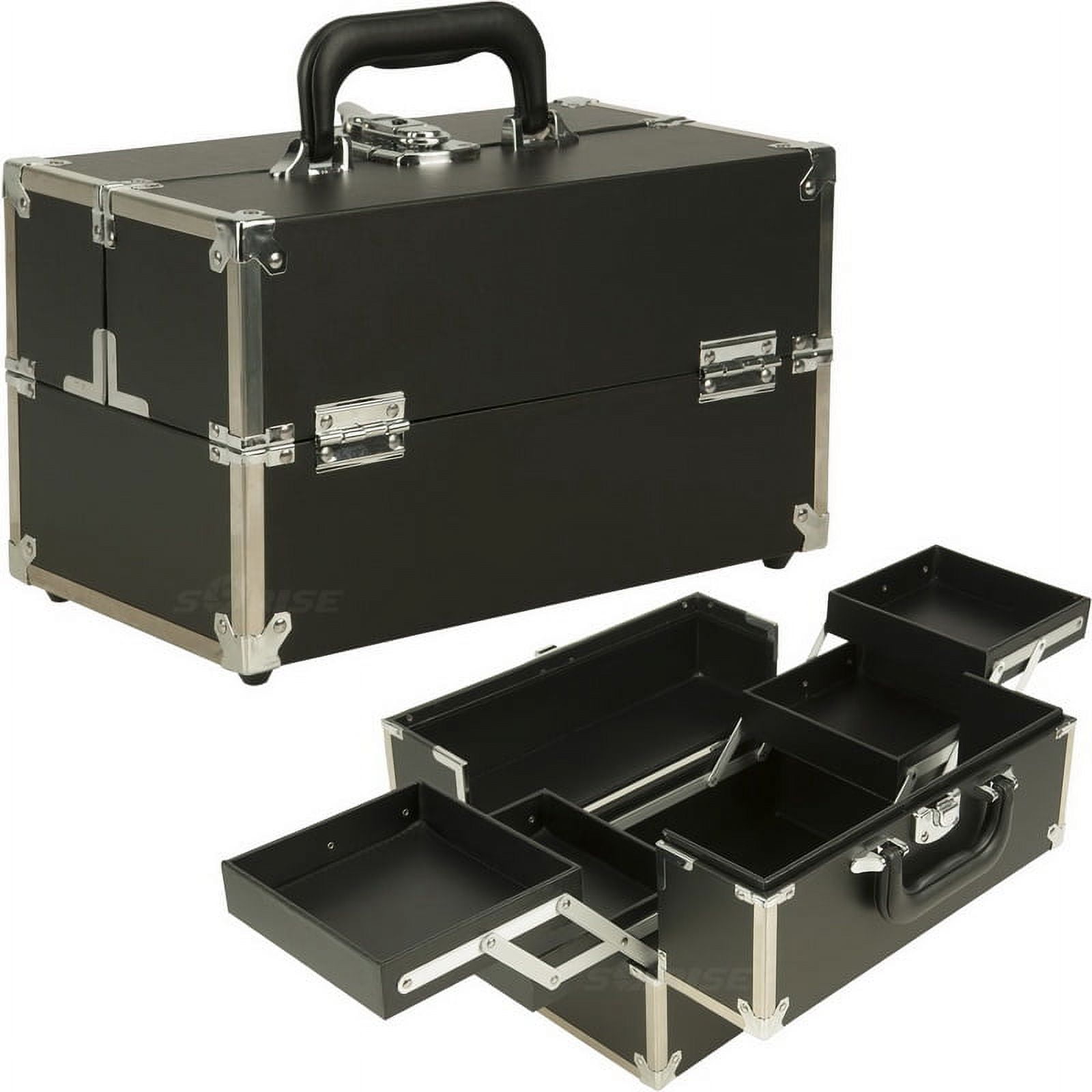 Sunrise 2-Tiers Expandable Trays Black Vinyl Professional Makeup Beauty ...
