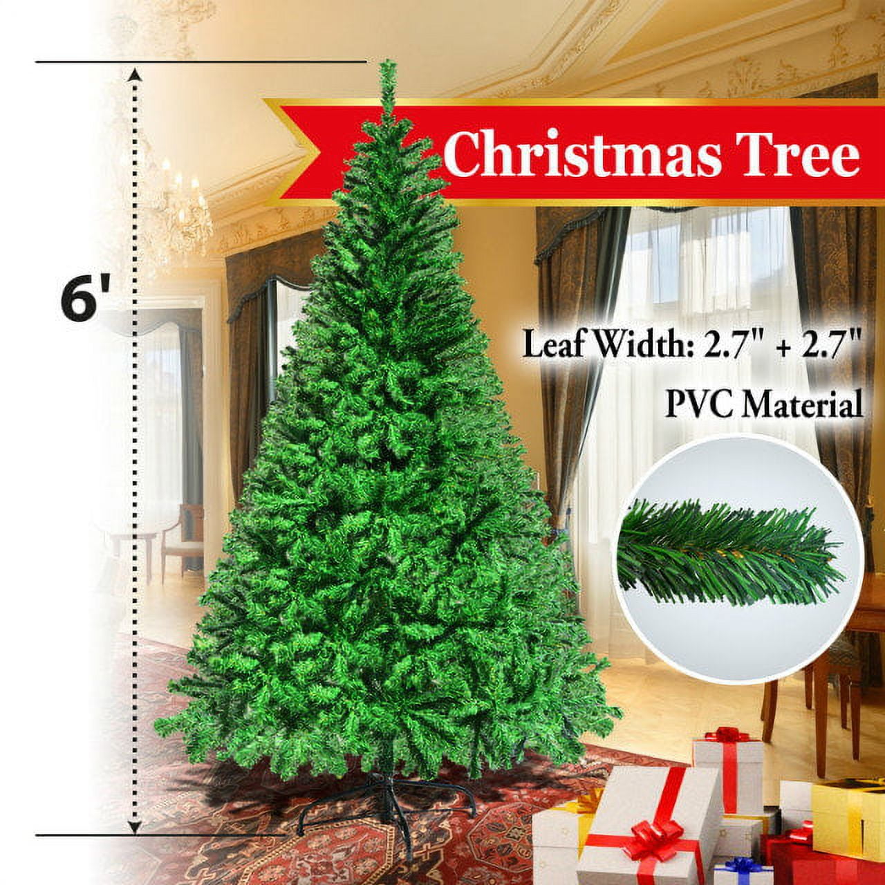 Sunrise 6\' Artificial Classic Pine Christmas Tree with Metal Stand ...