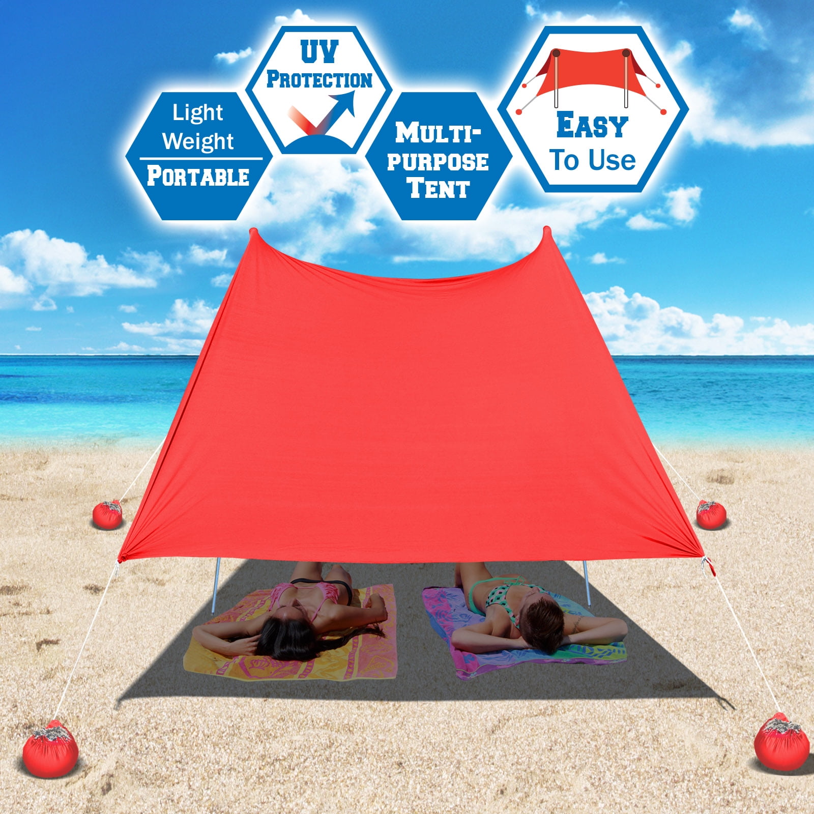 Sunrise 7' x 7' Portable Beach Tent With Sand Anchor Sun Shade Shelter ...