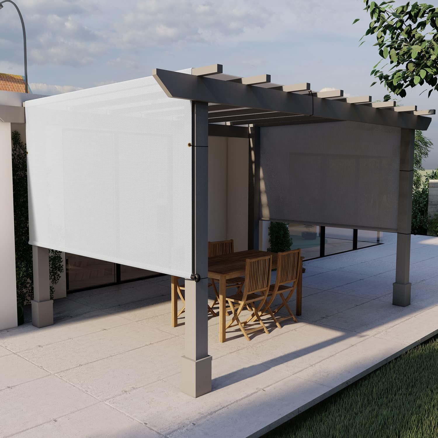 Sunrise 8'Wx12'L Outdoor Shade Canopy Cover with Grommets Weighted Rods ...