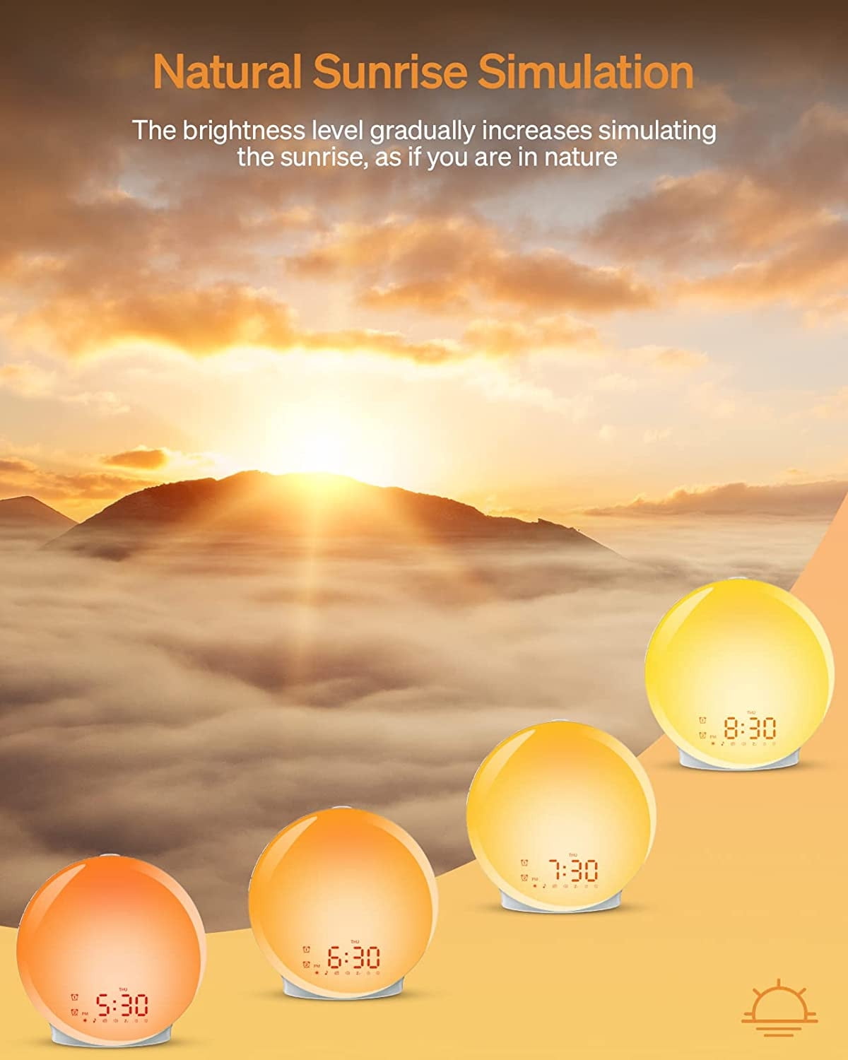 Sunrise Alarm Clock, Natural Wake-up Light, Dimmable Light, Silent ...