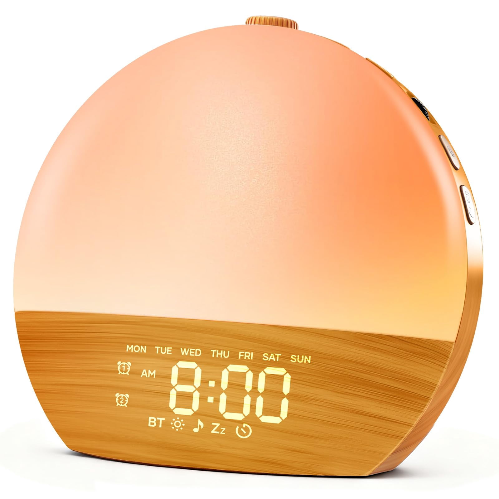 Sunrise Alarm Clock, Sound Machine, Wood Grain Dimmable Night Light for ...