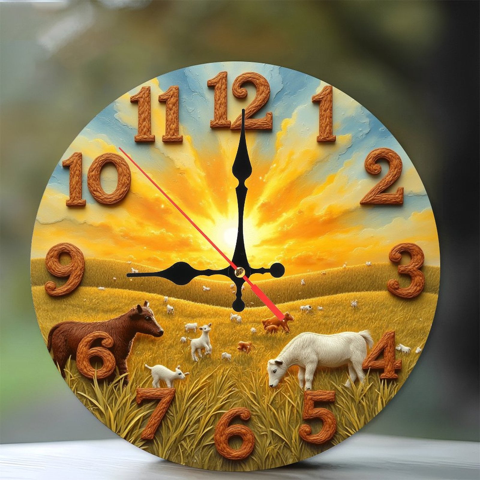 Sunrise Cow Pasture Wall Clock， Farm Animals Sunset Decor 10-Inch ...