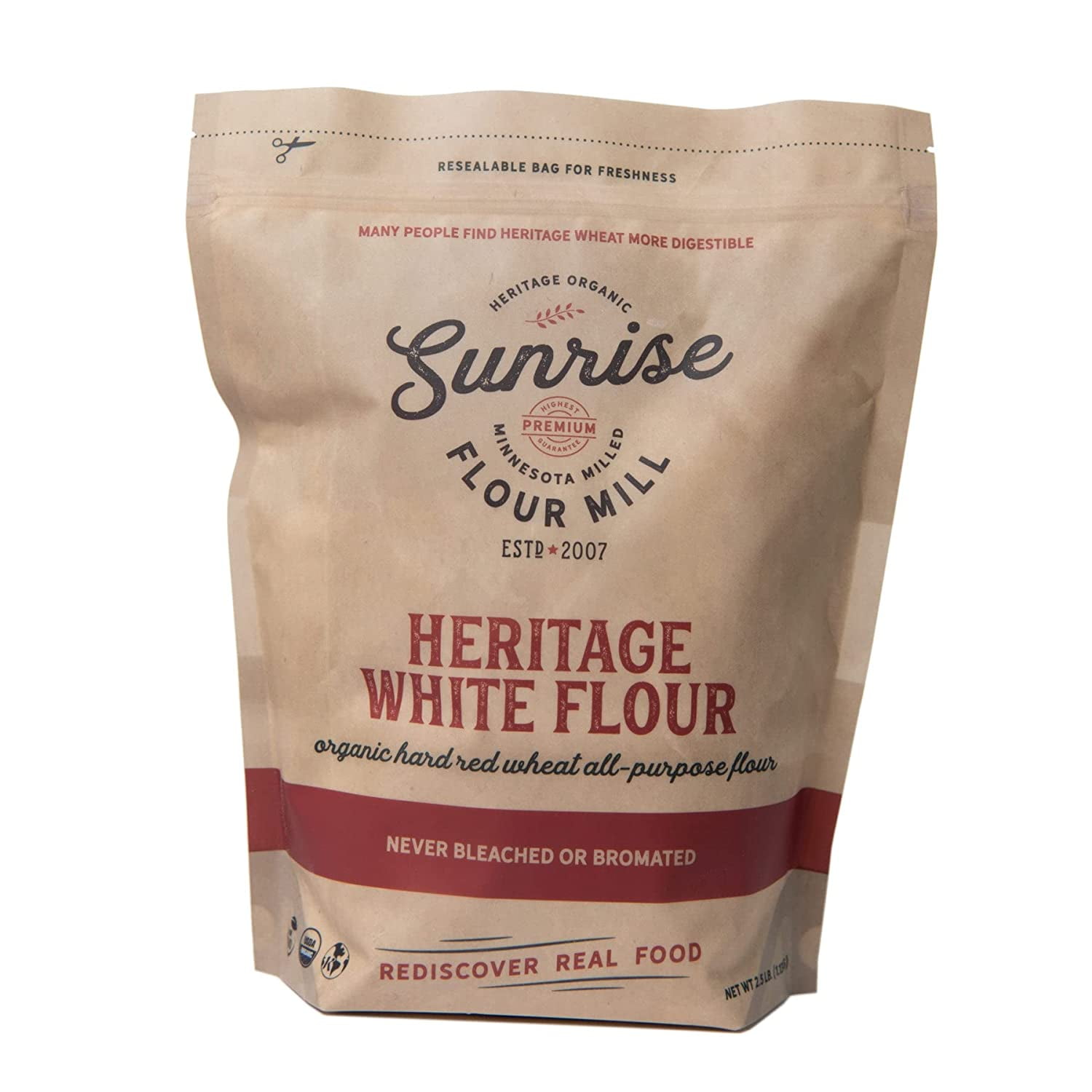 Sunrise Flour Mill Super Fine Unbleached USDA Organic Heritage White ...