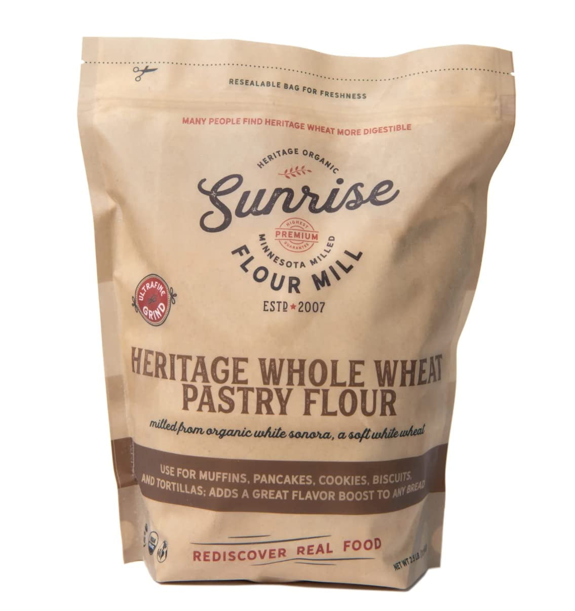 Sunrise Flour Mill USDA Organic Heritage Whole Wheat Pastry Flour - 5 ...
