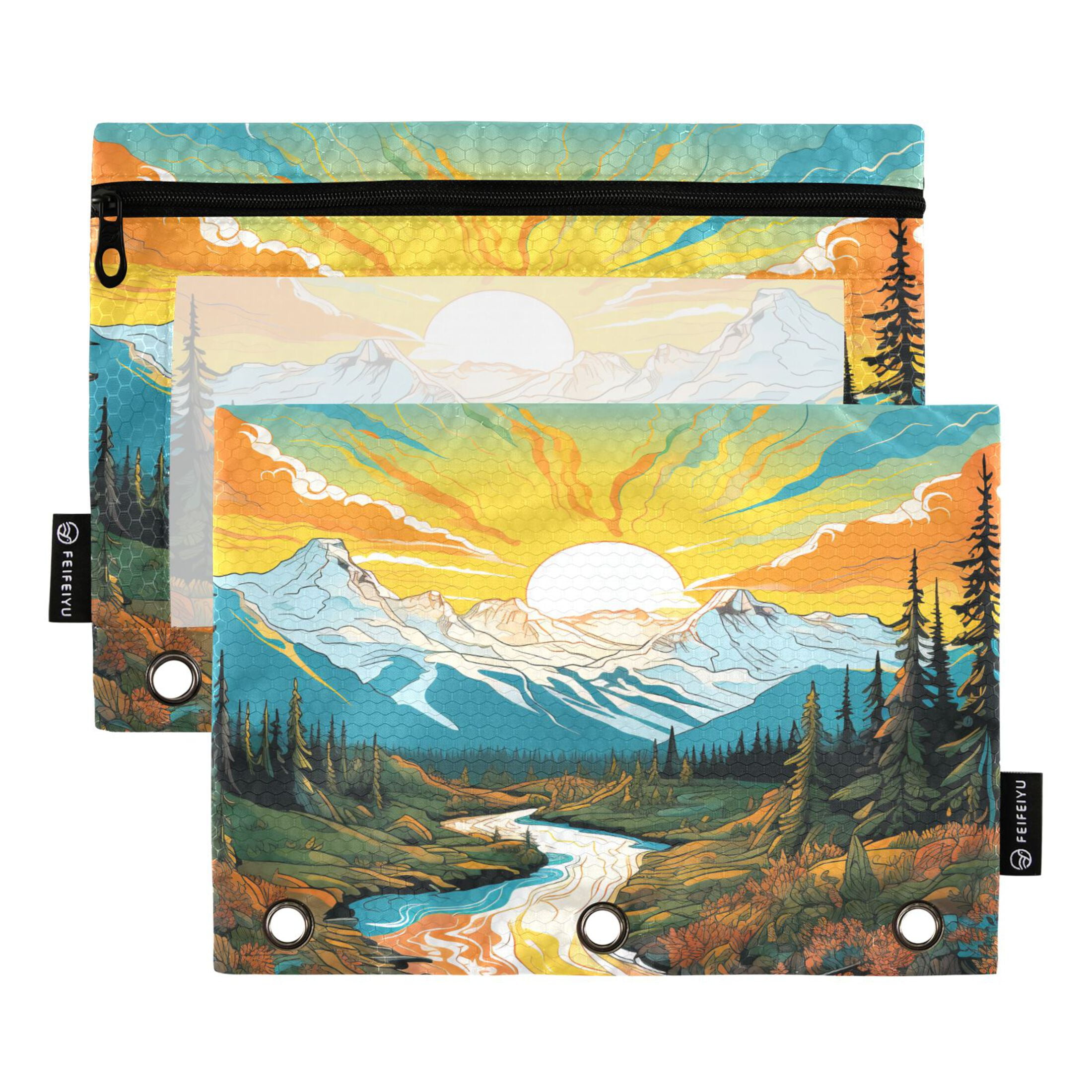 Sunrise Forest River Mount 2 Pack Pencil Pouch for 3 Ring Binder Smooth ...