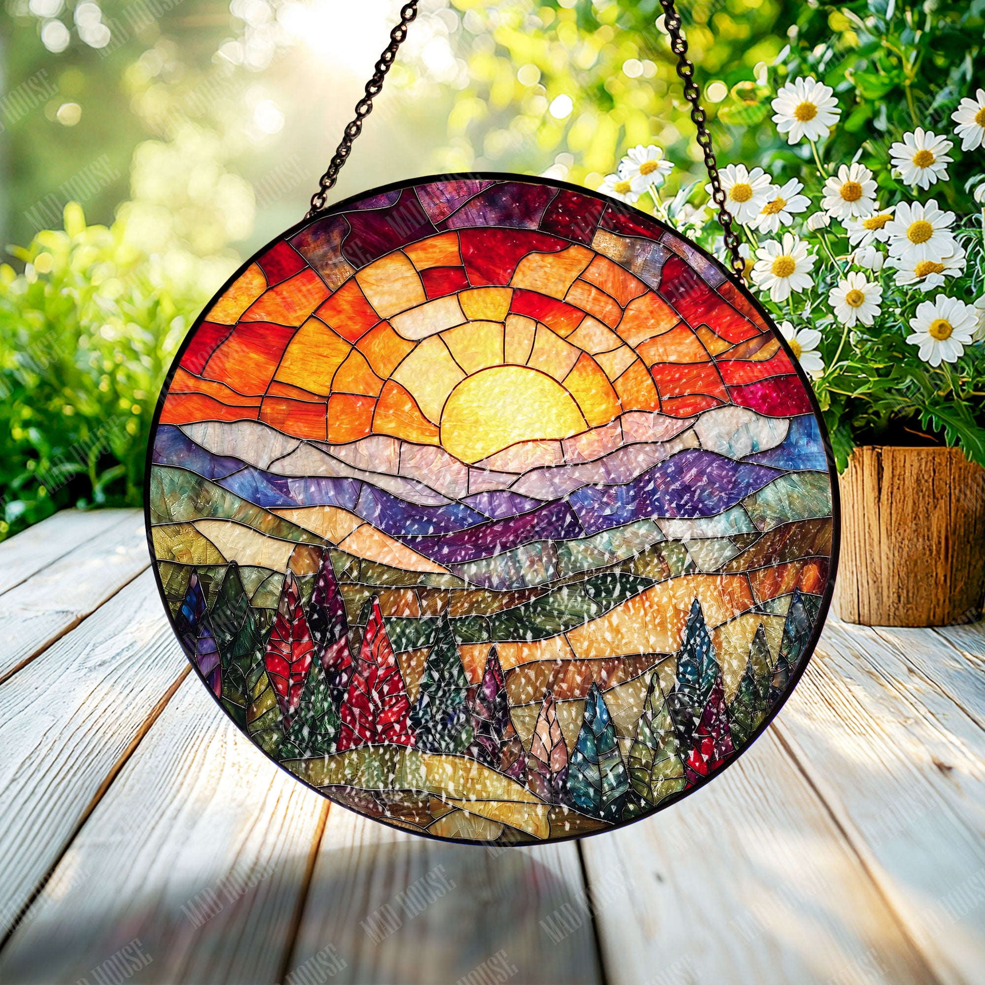 Sunrise in the Forest Window Hanging Glass, Stained Glass Car ...