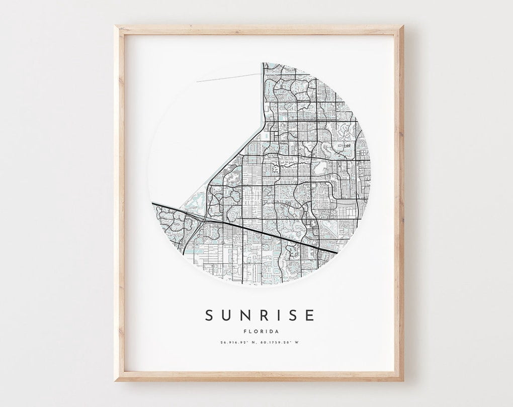 Sunrise Map Print, Sunrise Map Poster City Wall Art, Fl Road Map ...