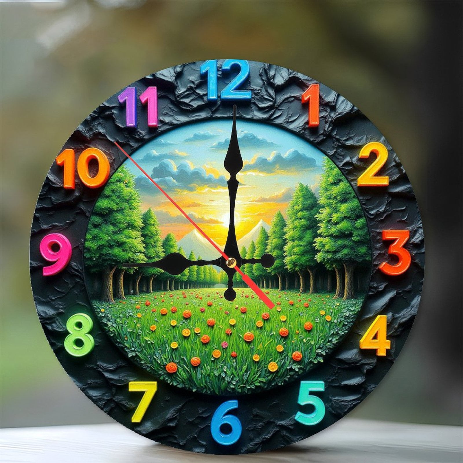 Sunrise Mountain Landscape Wall Clock Art Decor 10-Inch Silent Wooden ...