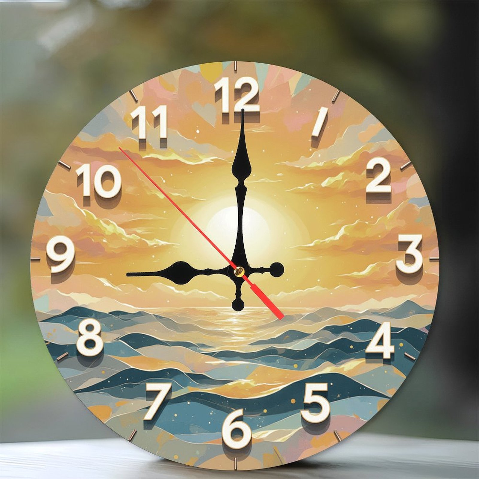 Sunrise Ocean Clock Face Design 10-Inch Silent Wooden Wall Clock ...