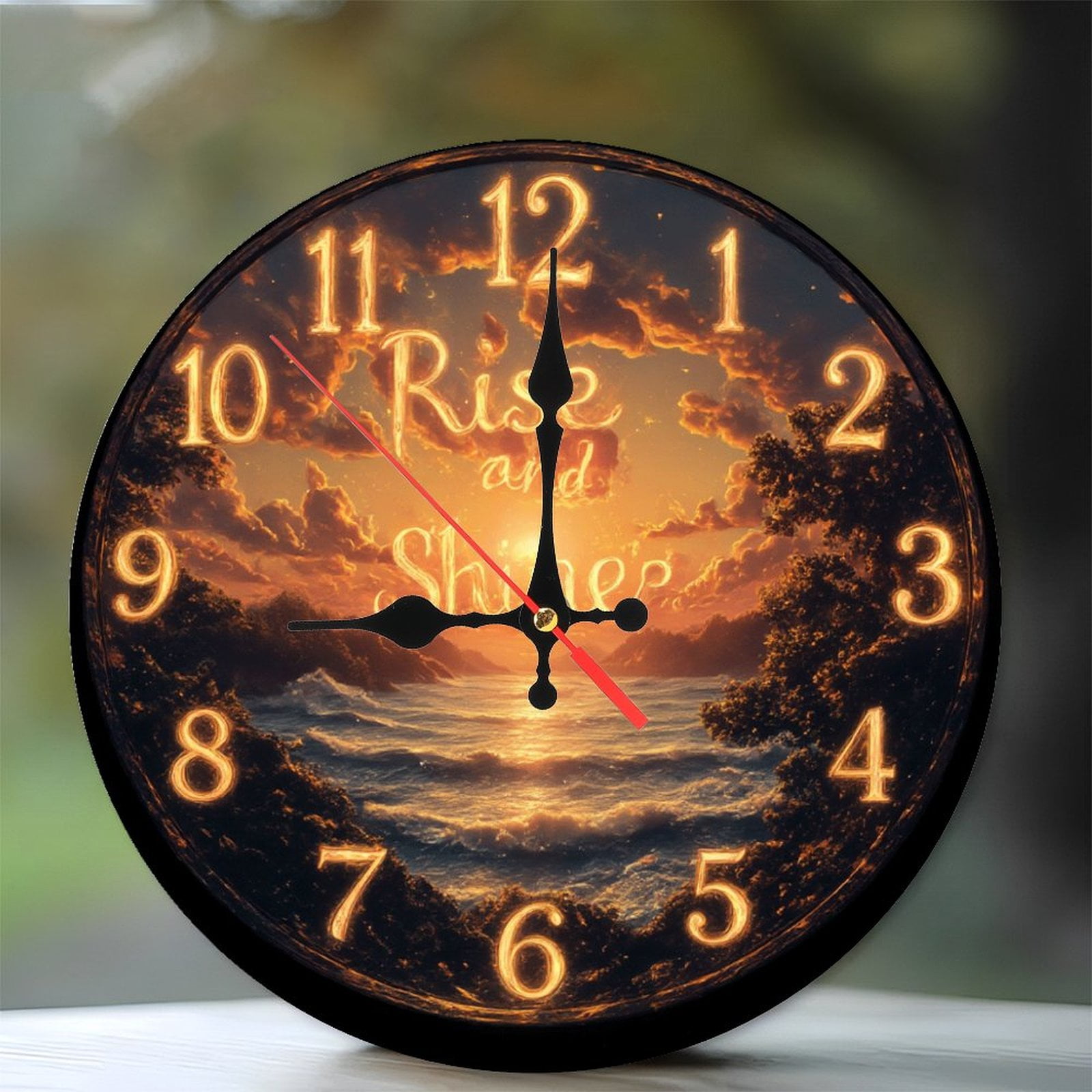Sunrise Ocean Wall Clock Rise And Shine Home Decor Art 10-Inch Silent ...