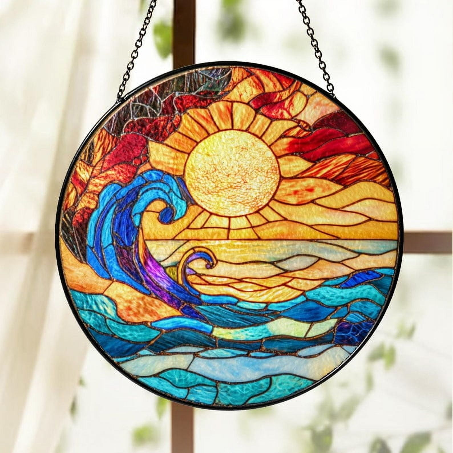 Sunrise On The Beach Stained Glass Suncatcher, Summer Vibes Hanging ...