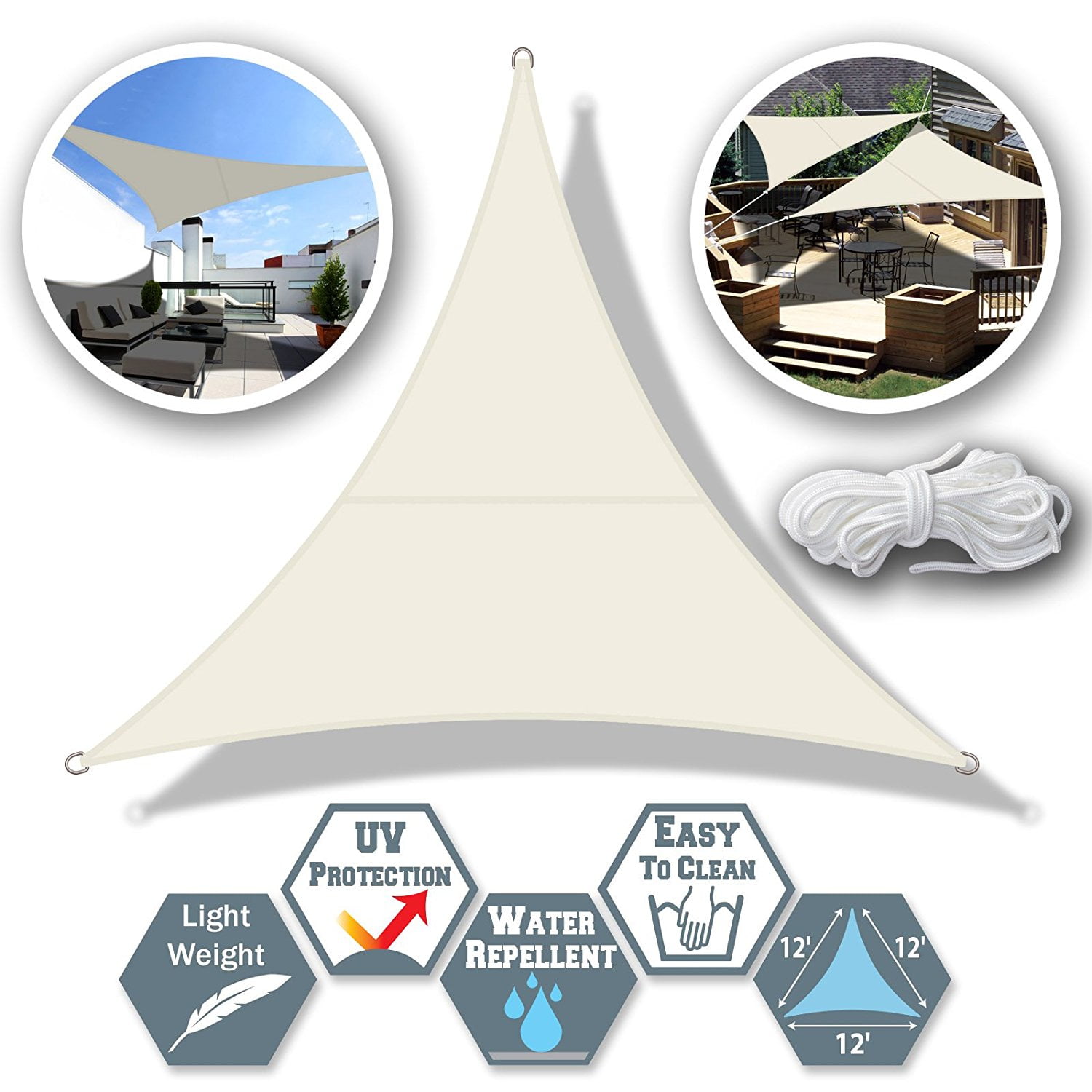 Sunrise Outdoor Sun Shade Sail 12'x12'x12' Triangle UV Top Cover Canopy ...