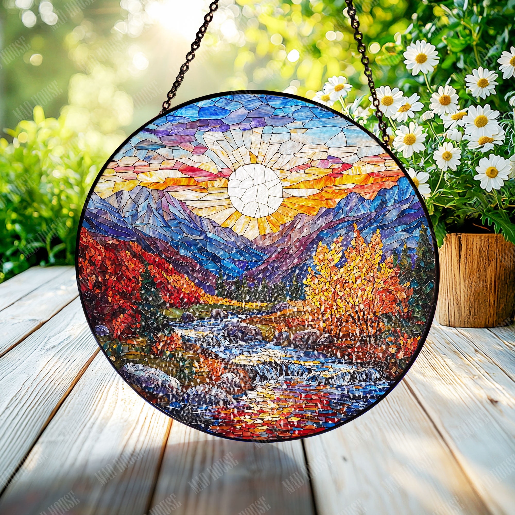 Sunrise Over Mountain Stream Stained Glass Ornament, Stunning Window ...
