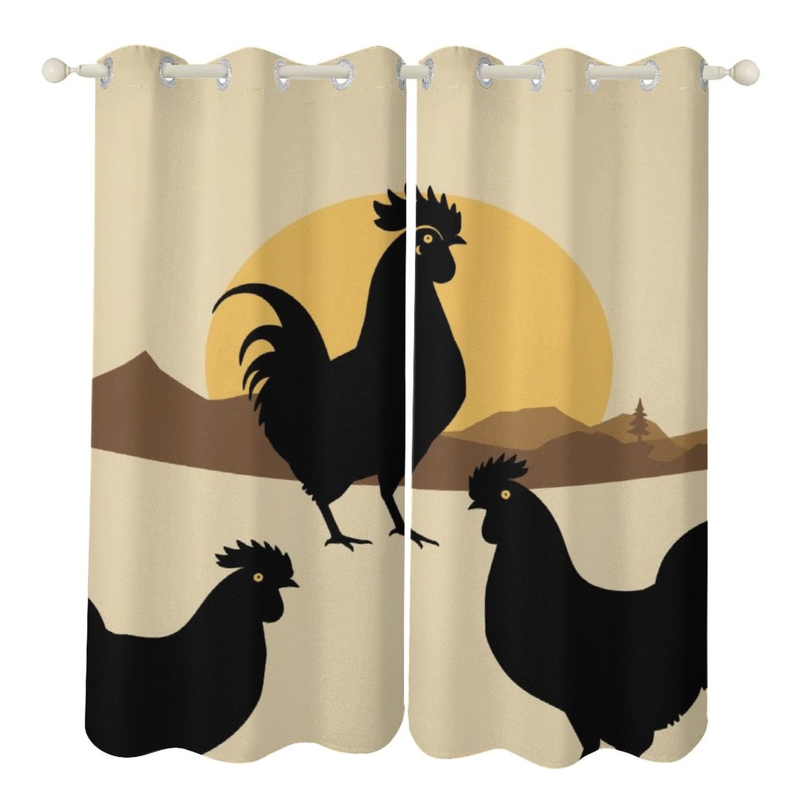 Sunrise Rooster Silhouettes 2 Pieces Window Drape Curtain for Living ...