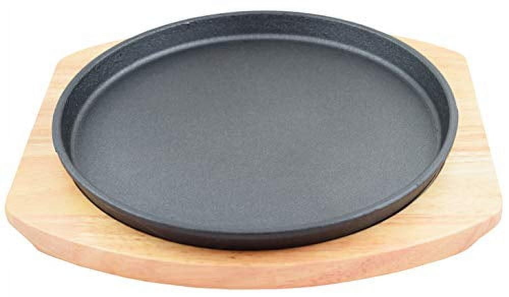 Sunrise Round Cast Iron Set W/ Rubber Wood Underliner For Making Pizza ...