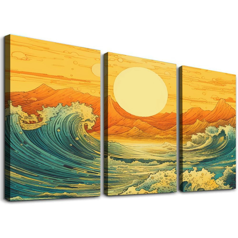 Sunrise Sea Canvas Print Wall Art Blue Wave Art Hanging Picture Modern ...