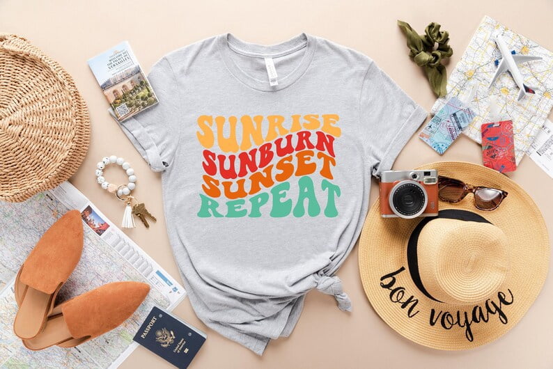 Sunrise Sunburn Sunset Repeat Shirt Summer Beach Tee Vacation Shirt ...