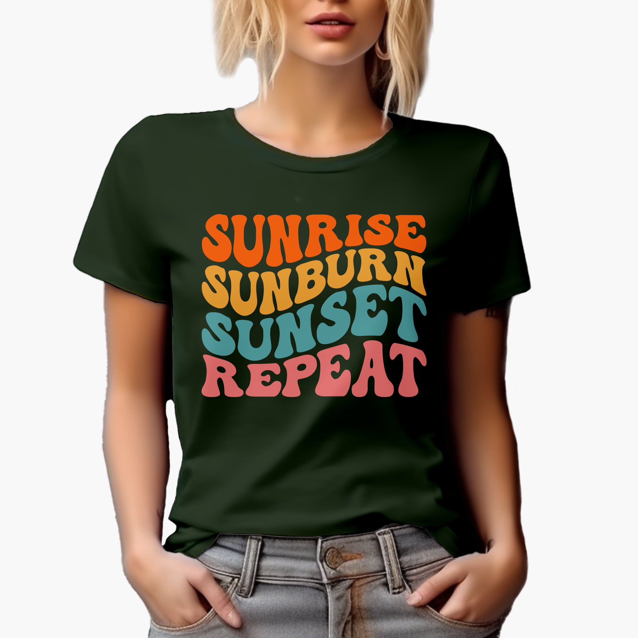 Sunrise, Sunburn, Sunset, Repeat, Summer Season Quote, Groovy Retro Wavy Text Merch Gift ...