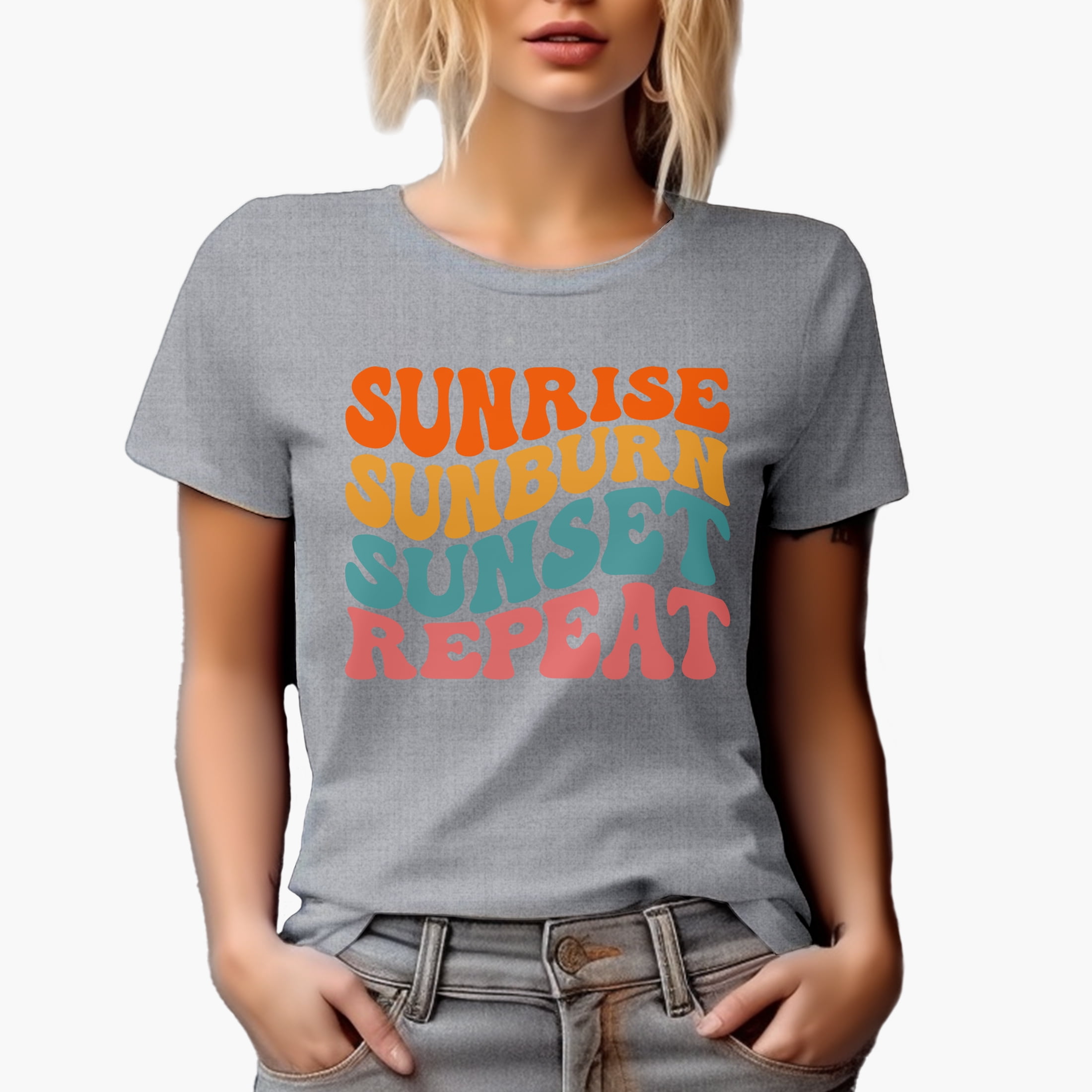 Sunrise, Sunburn, Sunset, Repeat, Summer Themed, Groovy Retro Wavy Text ...