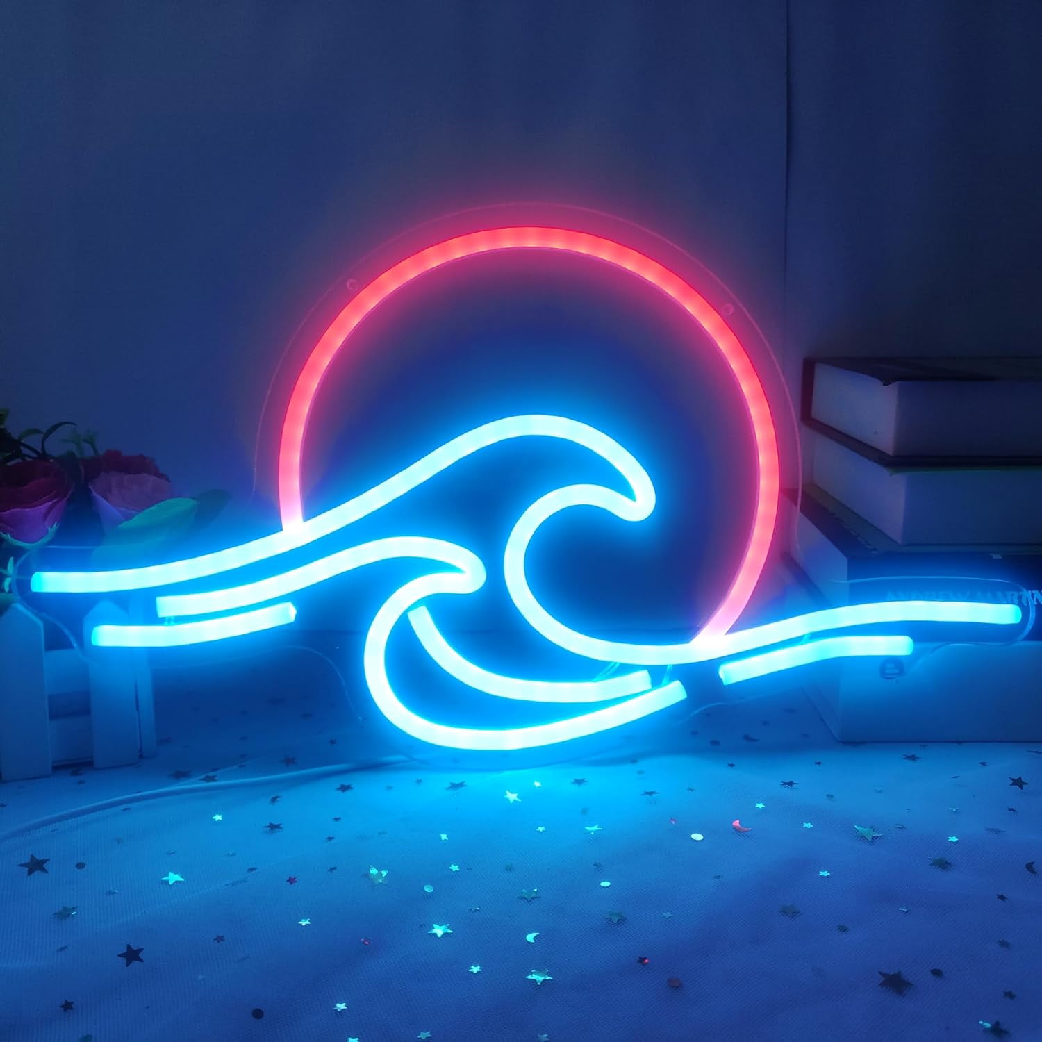 Sunrise Sunset Neon Sign Dimmable Wave Neon Sign Tropical Bedroom Decor ...