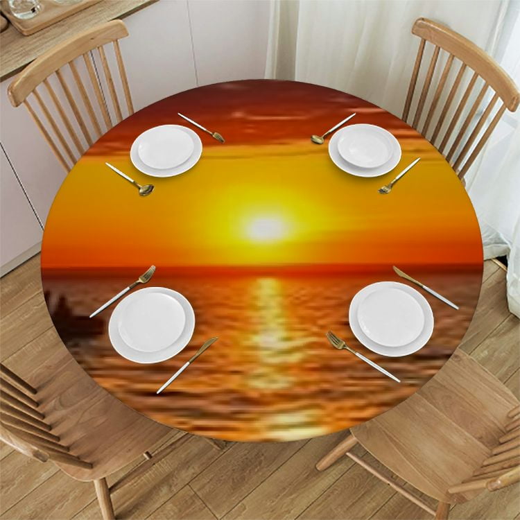 Sunrise Sunset sea line Elastic Round Tablecloth for Folding Table ...