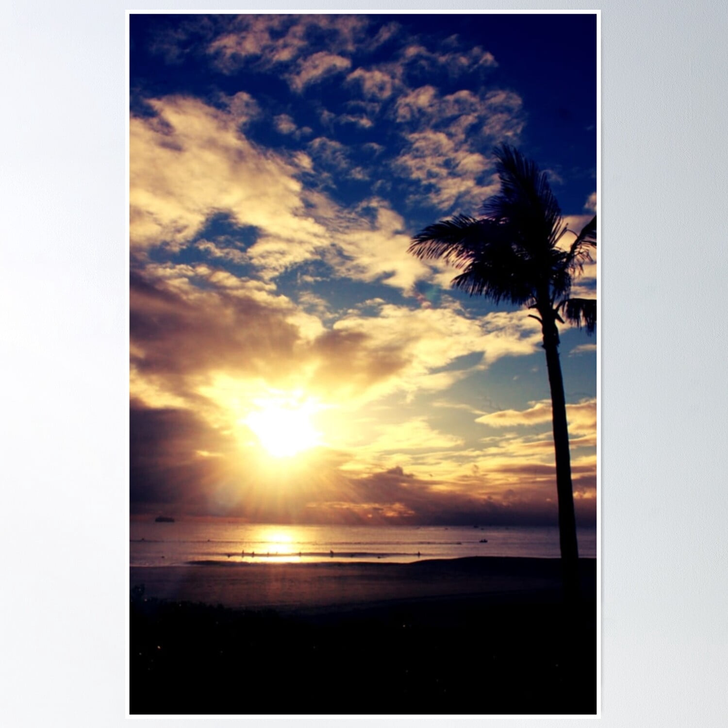Sunrise Through The Clouds At The Beach Poster Wall Art, Modern Wall ...