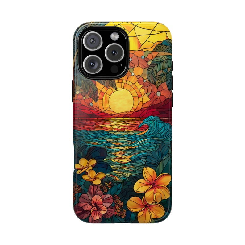 Sunrise Tropical Beach Stained Glass Ocean Scenic Paradise Artwork ...