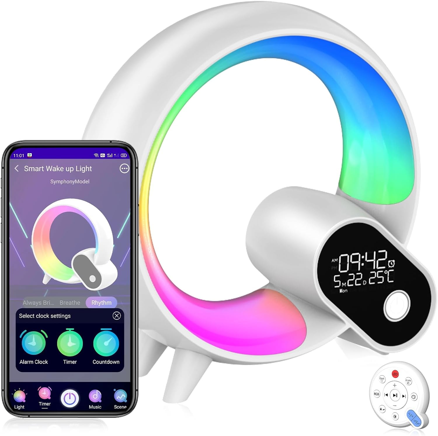 Sunrise Wake Up Light Smart Alarm Clock with 15 Baby Soothing Sounds ...