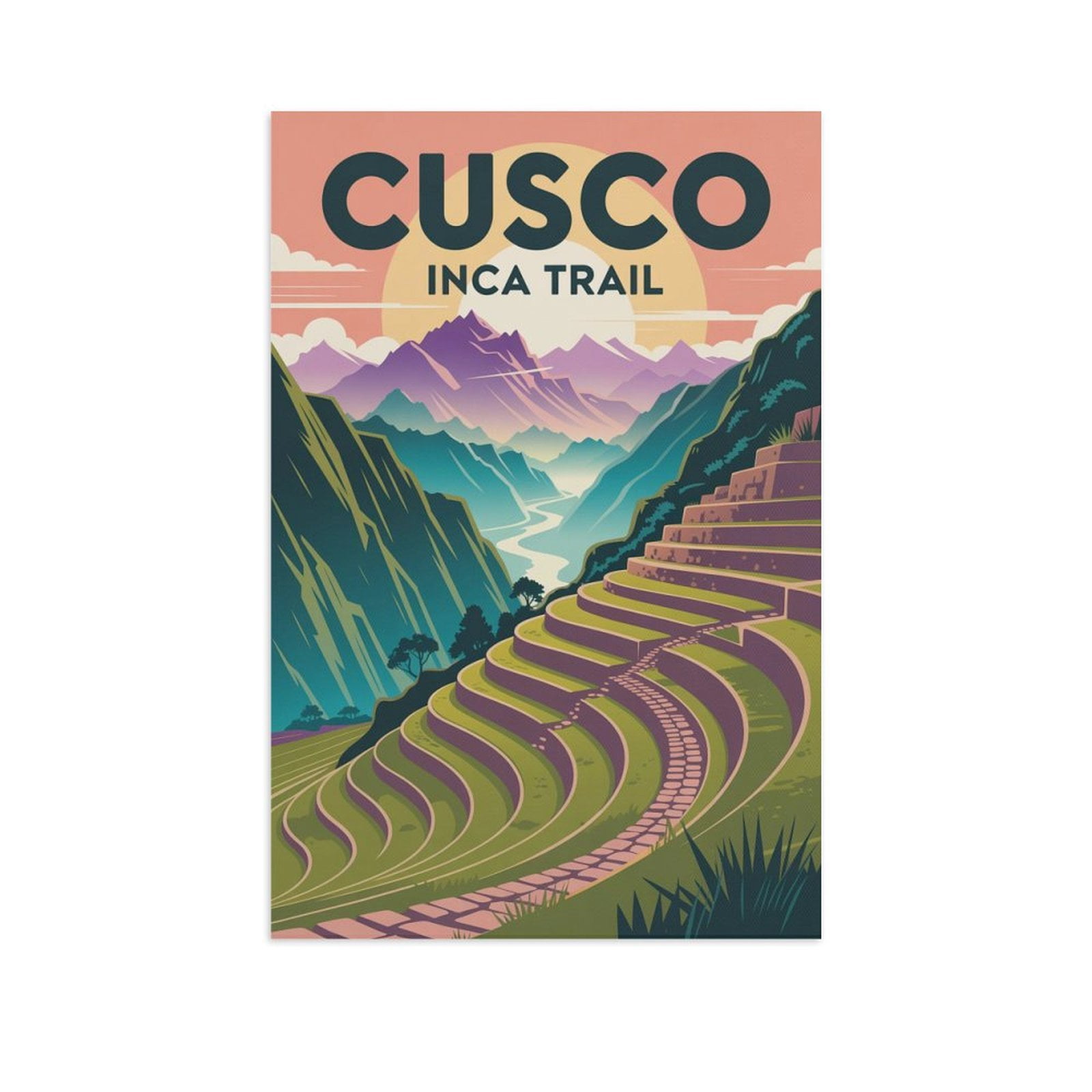 Sunrise Wall Art Inca Trail Peru Retro Travel Poster Cusco Andes ...