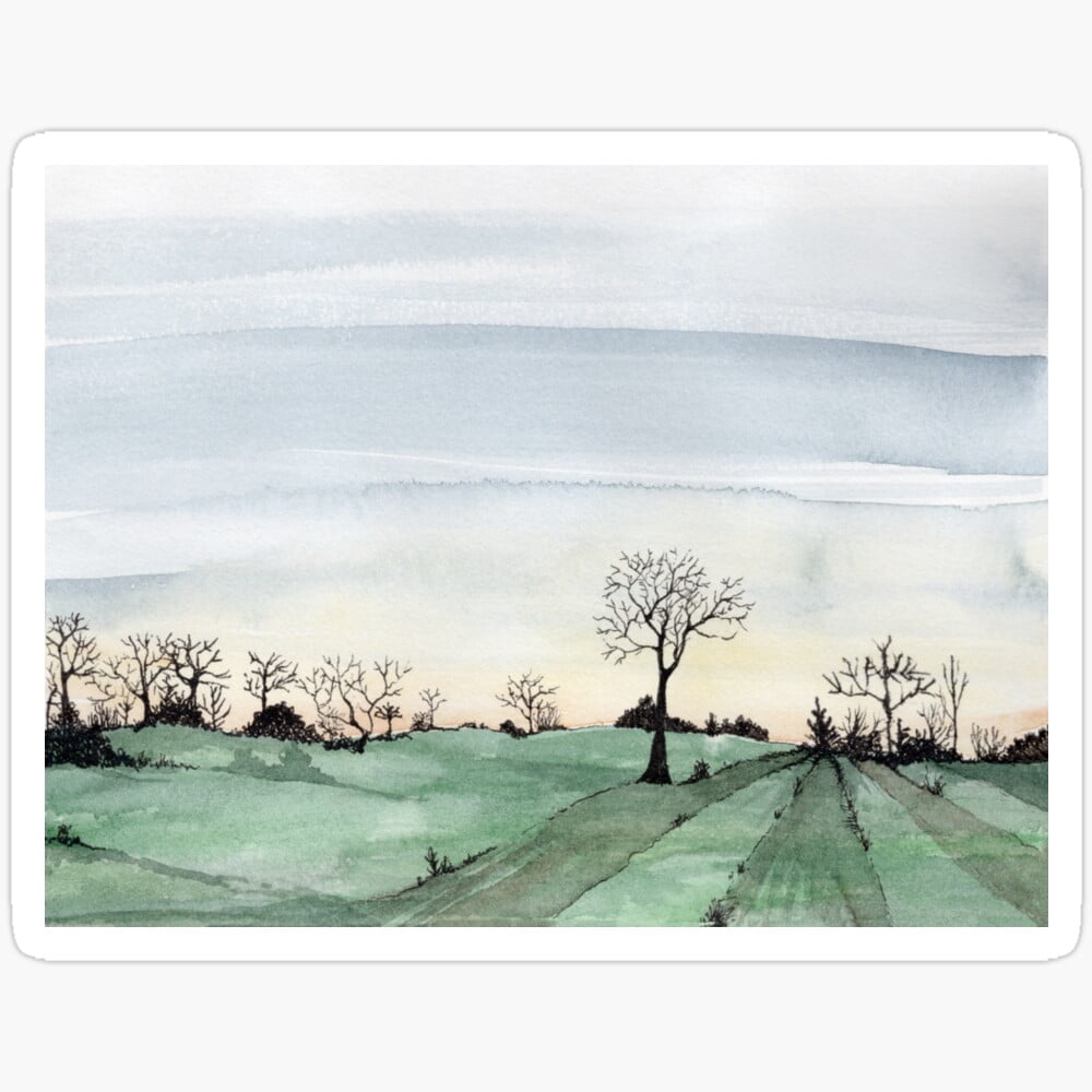 Sunrise Watercolour Painting Sticker Phone Decal Water Bottle Stickers ...