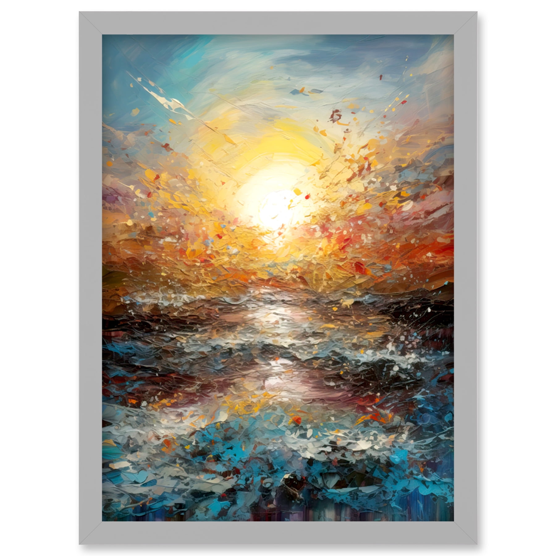 Sunrise at Sea Abstract Seascape Splatter Art Artwork Framed Wall Art ...