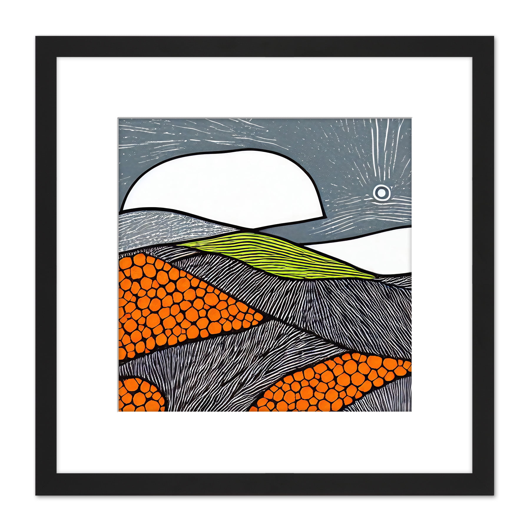 Sunrise in Abstract Fields in the Countryside Modern Linocut Style ...