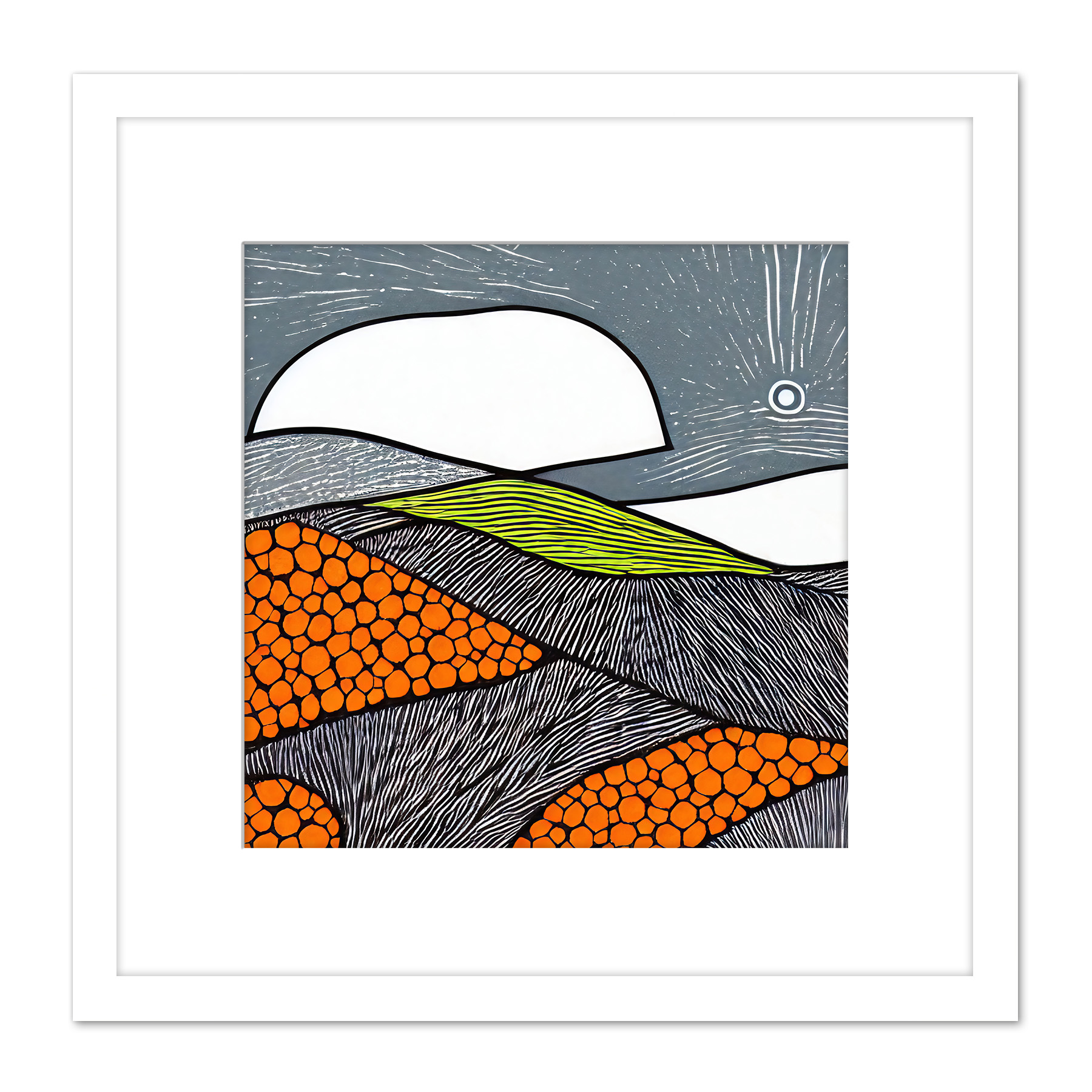 Sunrise in Abstract Fields in the Countryside Modern Linocut Style ...