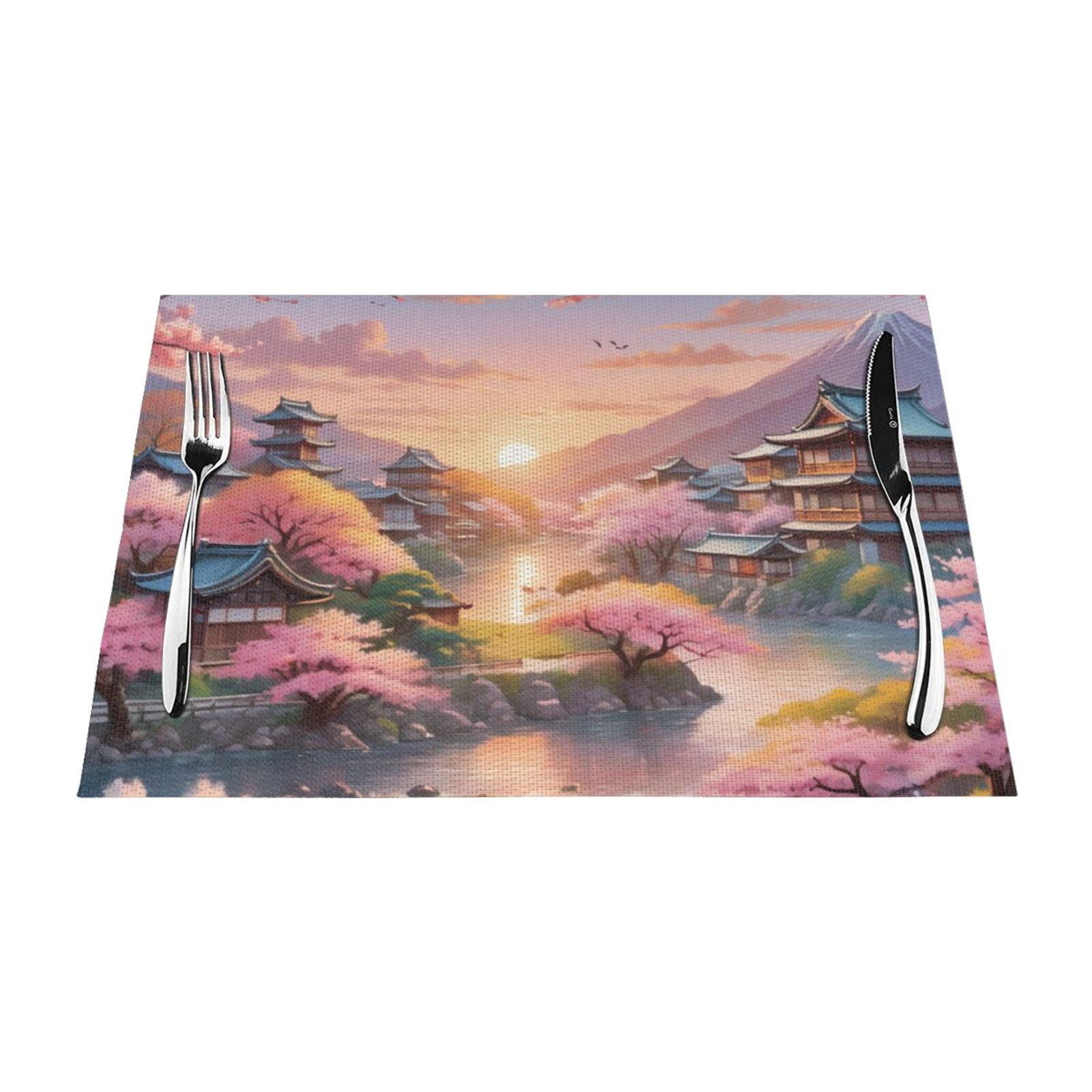 Sunrise over Japanese PVC meal mat, dining table mat PVC washable woven ...