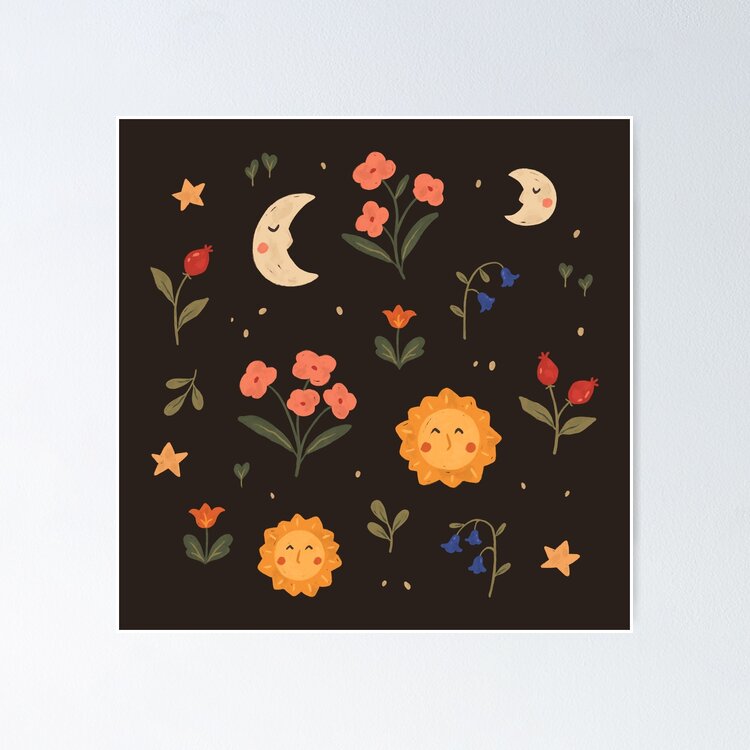 Suns Moons And Flowers Poster, UNFRAMED-12x18 - Walmart.com