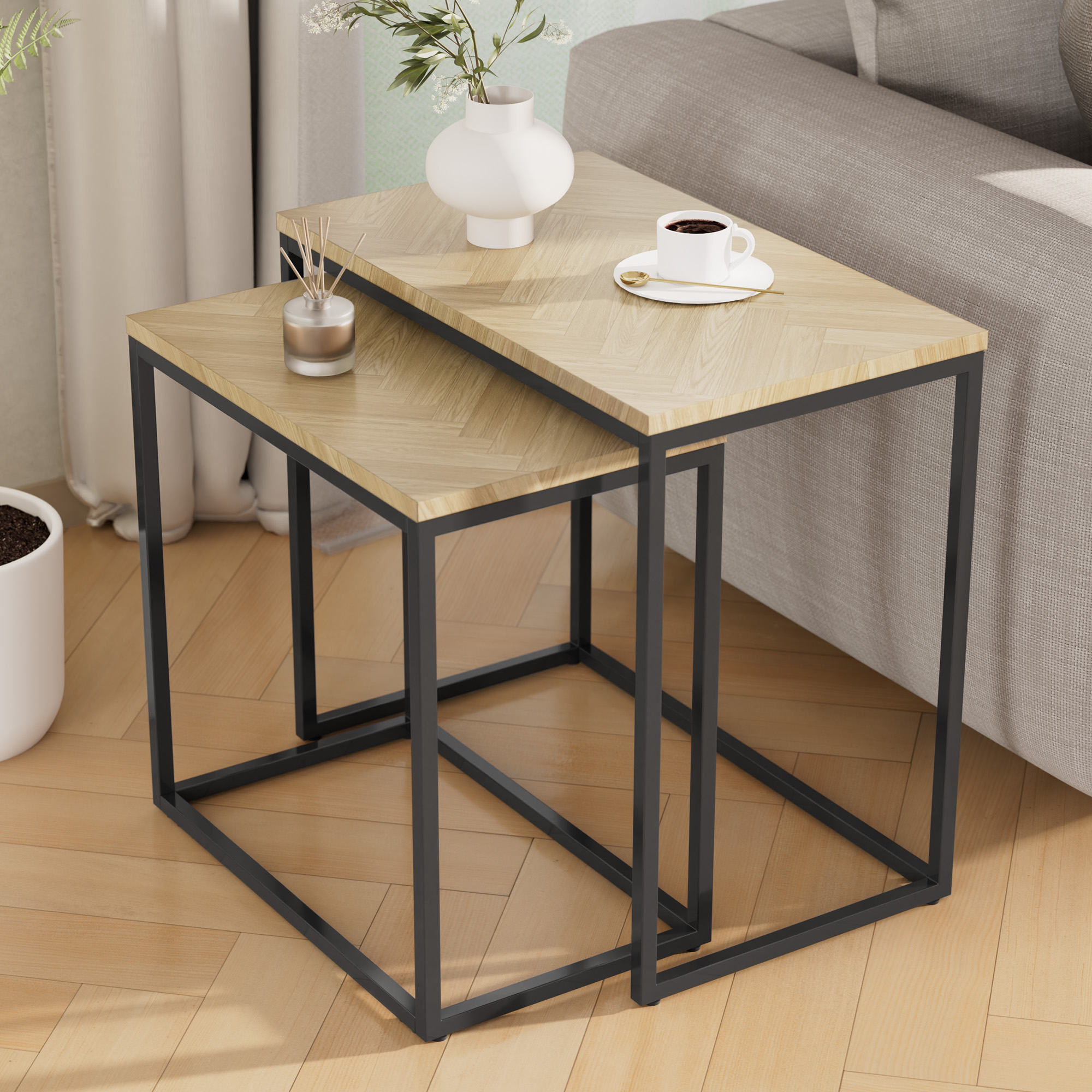 Manor Park Modern Wood Nesting Tables, Set of 3, Dark Walnut/ Gold ...