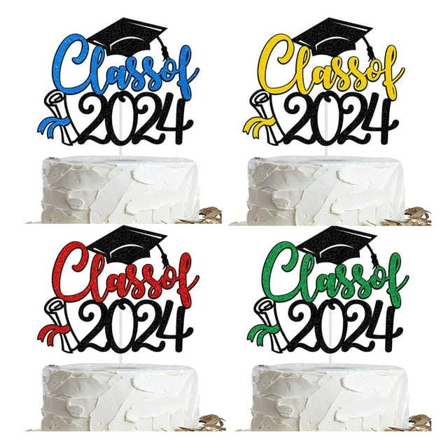 Sunsanly 1Pc/4Pcs Class of 2024 Cake Topper, Congrats Grad 2024 ...