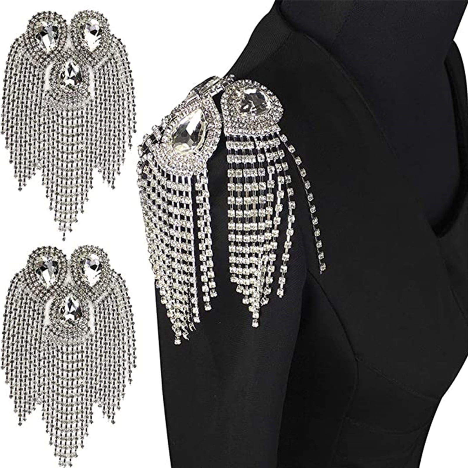 Sunsanly Rhinestone Tassel Shoulder Epaulet Spike Chain Shoulder Badge ...