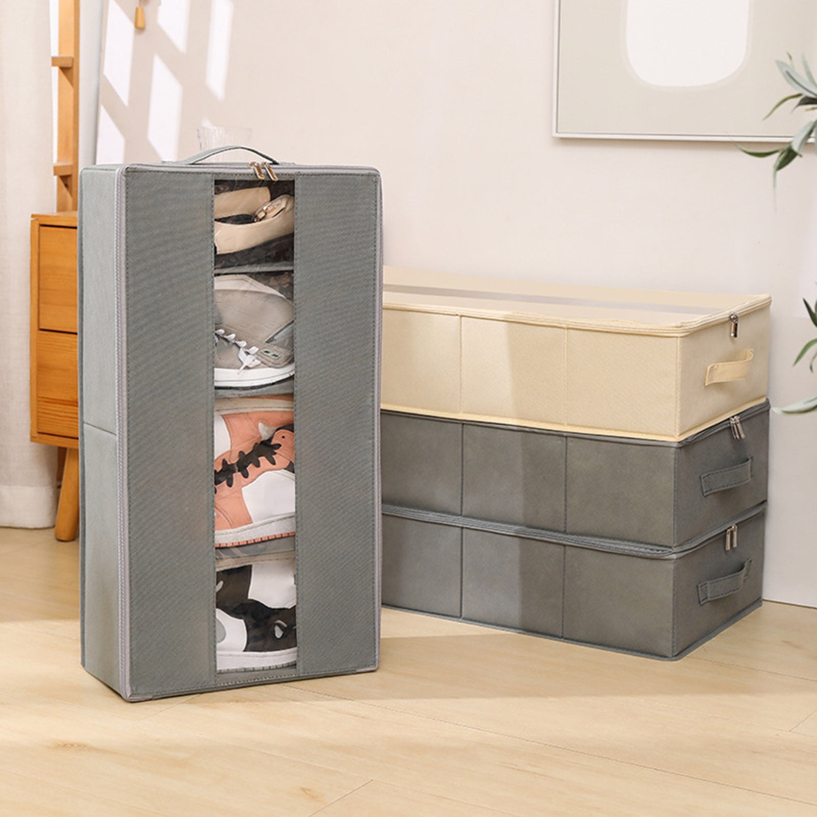 Sunsanly Shoe Box Organizer Foldable Shoe Box with Transparent Window ...