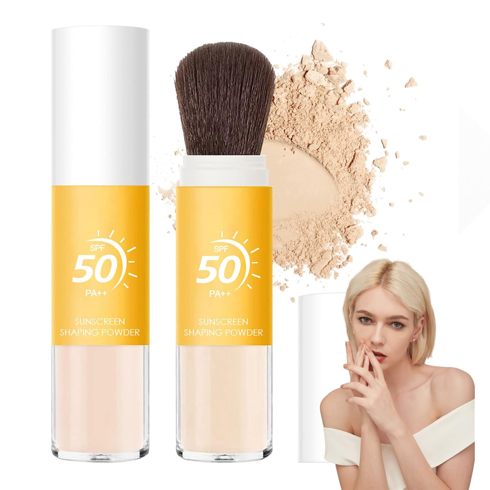 Sunscreen Setting Powder,Brush Setting Powder Makeup SPF 50 PA++ for ...