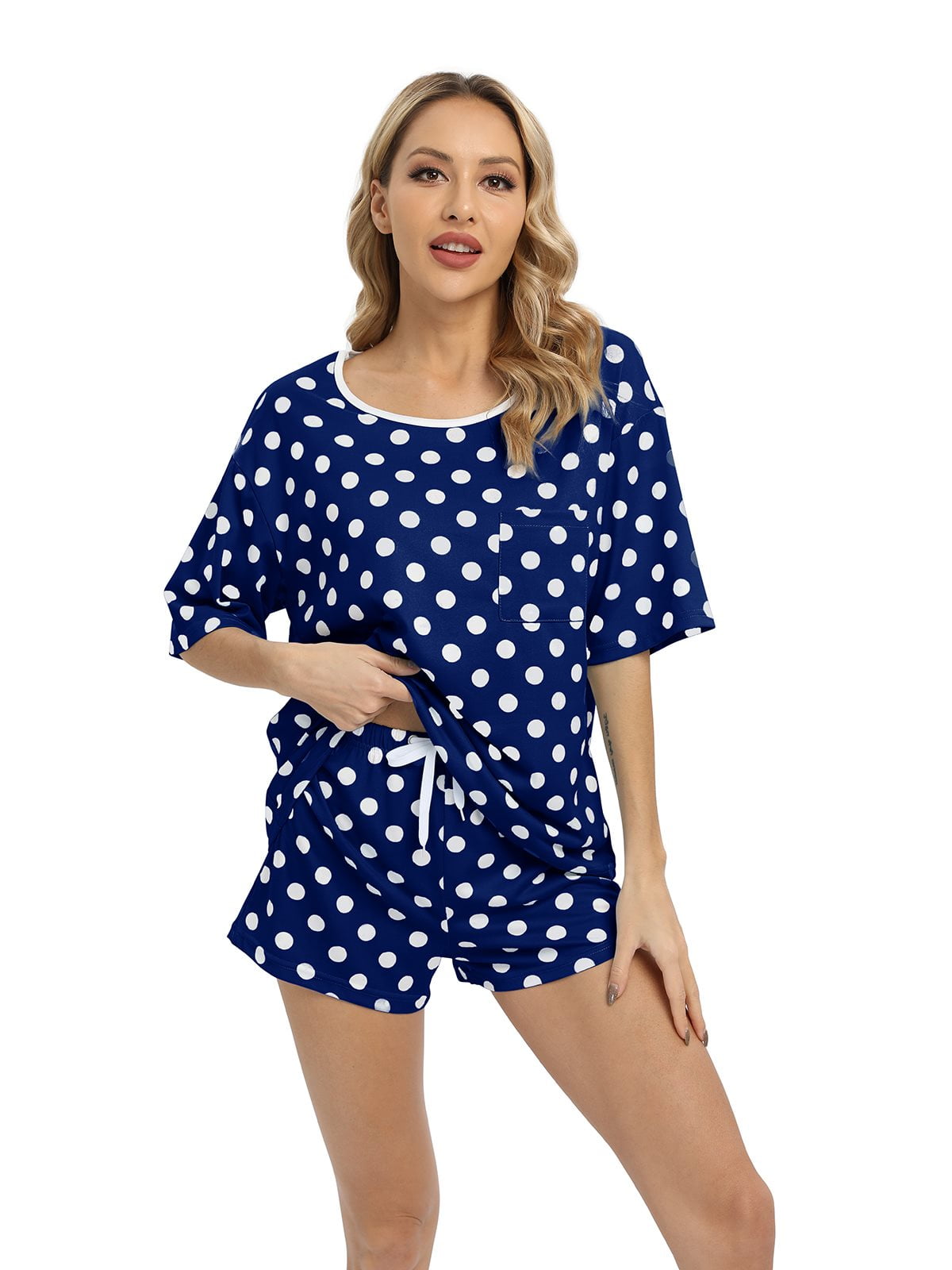 Sunsent Women's Casual Crewneck 2 Piece Comfy Loungewear Set Polka Dot ...