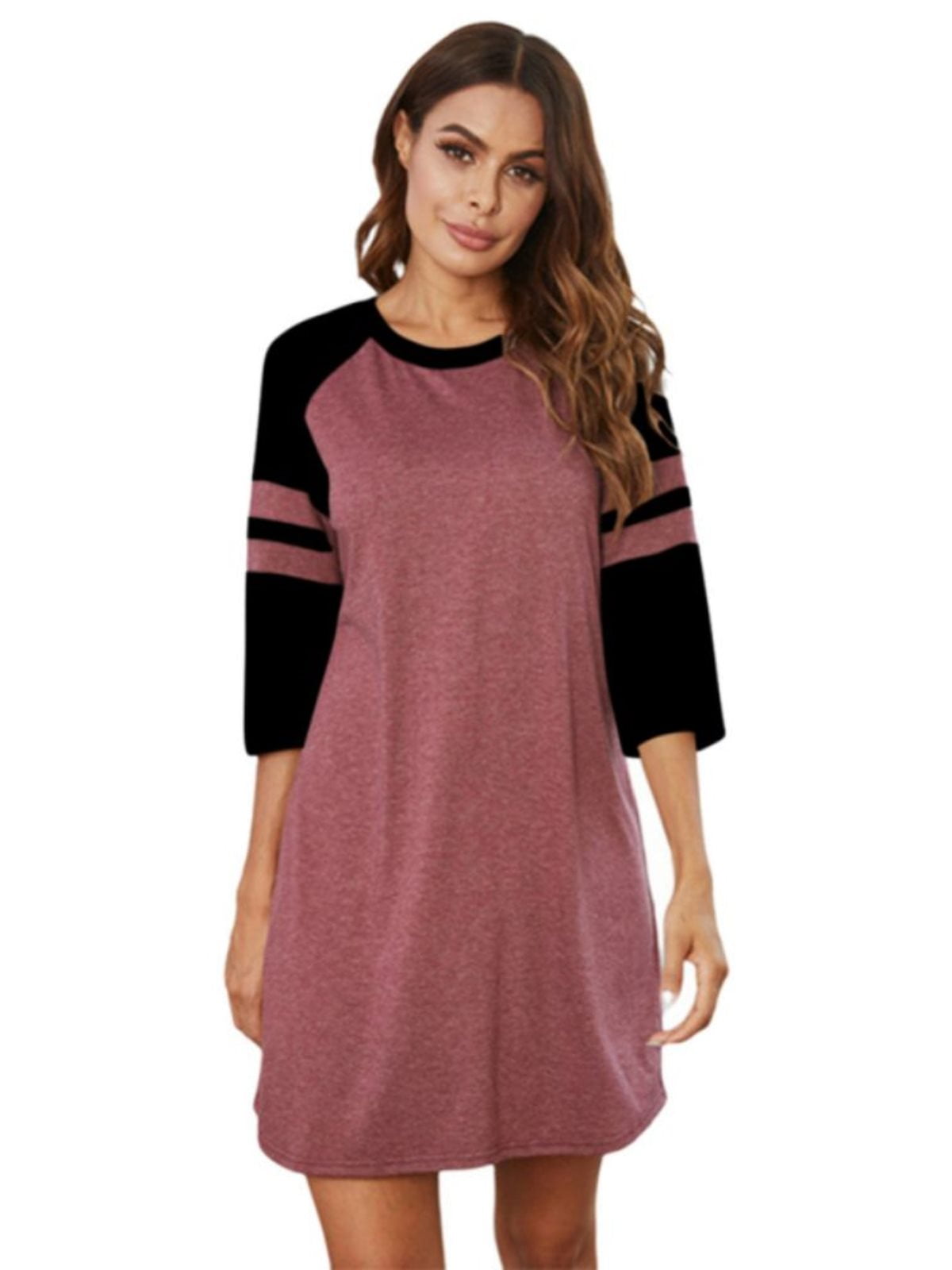 Sunsent Women's Nightgown Cotton 3/4 Sleeve Sleepshirts Round Neck ...