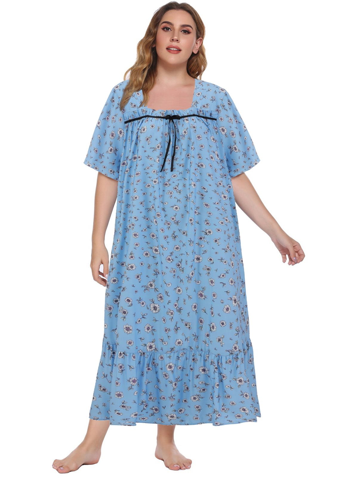 Sunsent Women's Plus Size Nightgown Comfy Short Sleeve Sleepwear Full ...