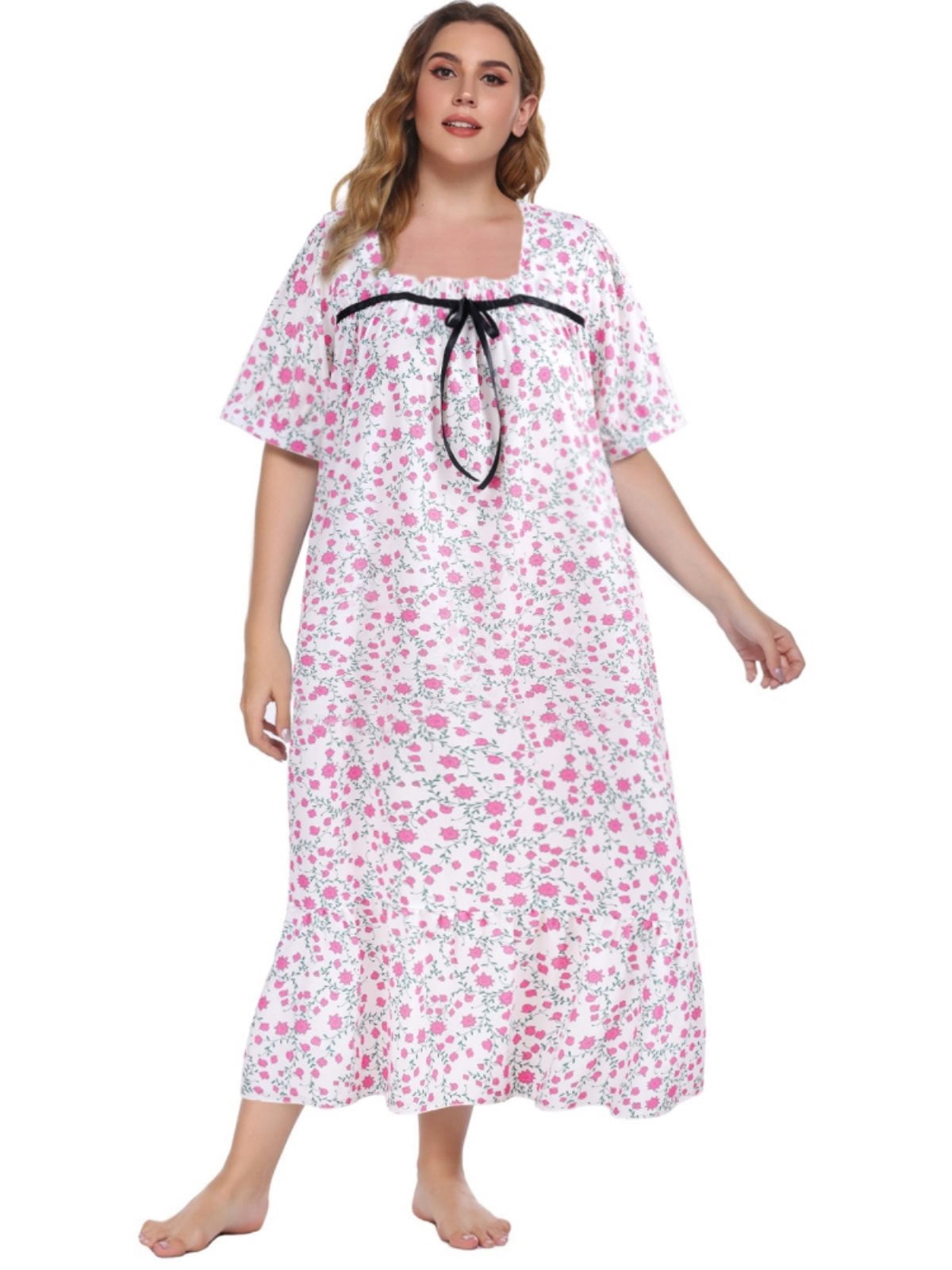 Sunsent Women's Plus Size Nightgown Comfy Short Sleeve Sleepwear Full ...