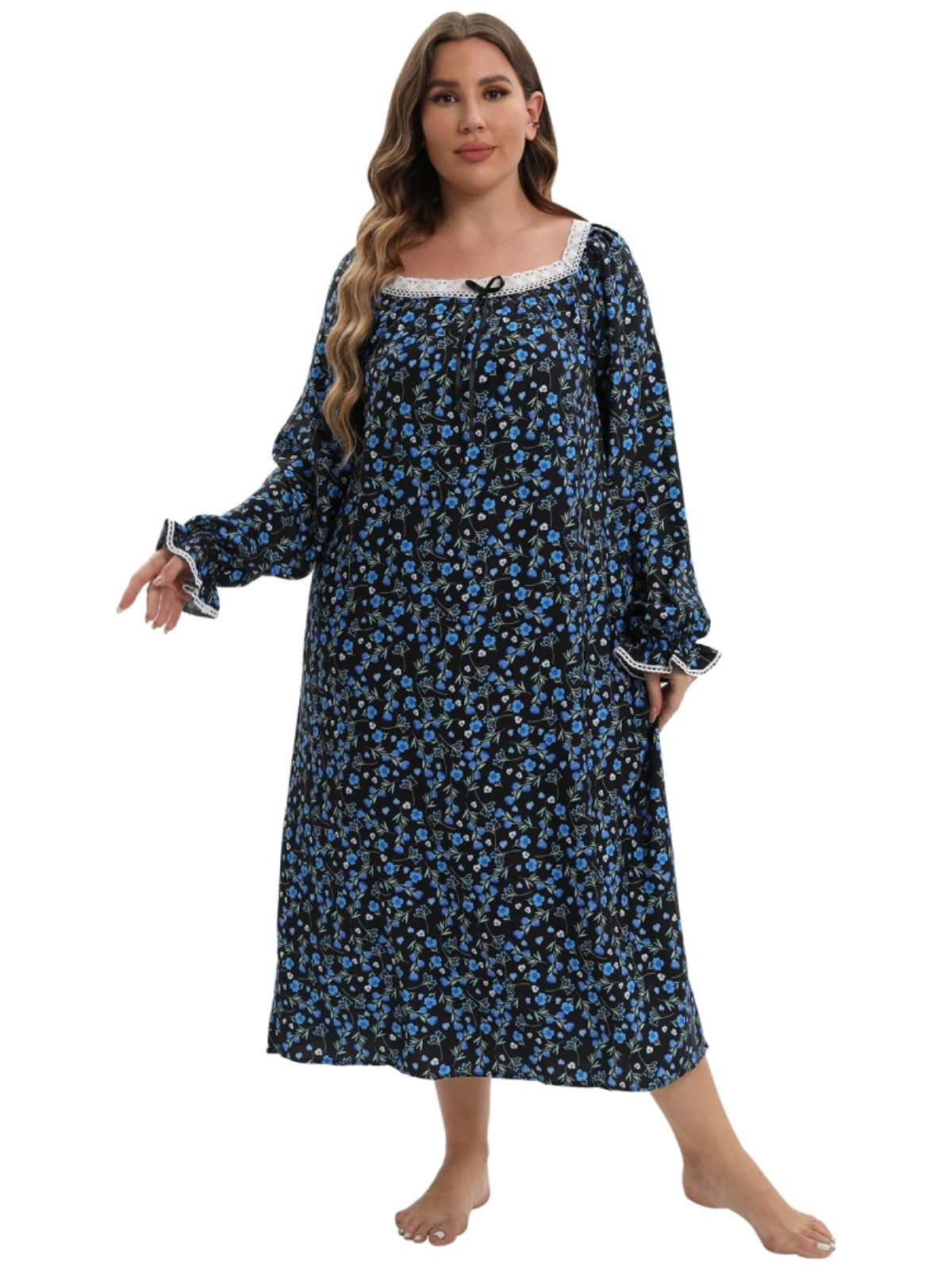 Sunsent Women's Plus Size Nightgown Floral Printed Long Loungewear ...