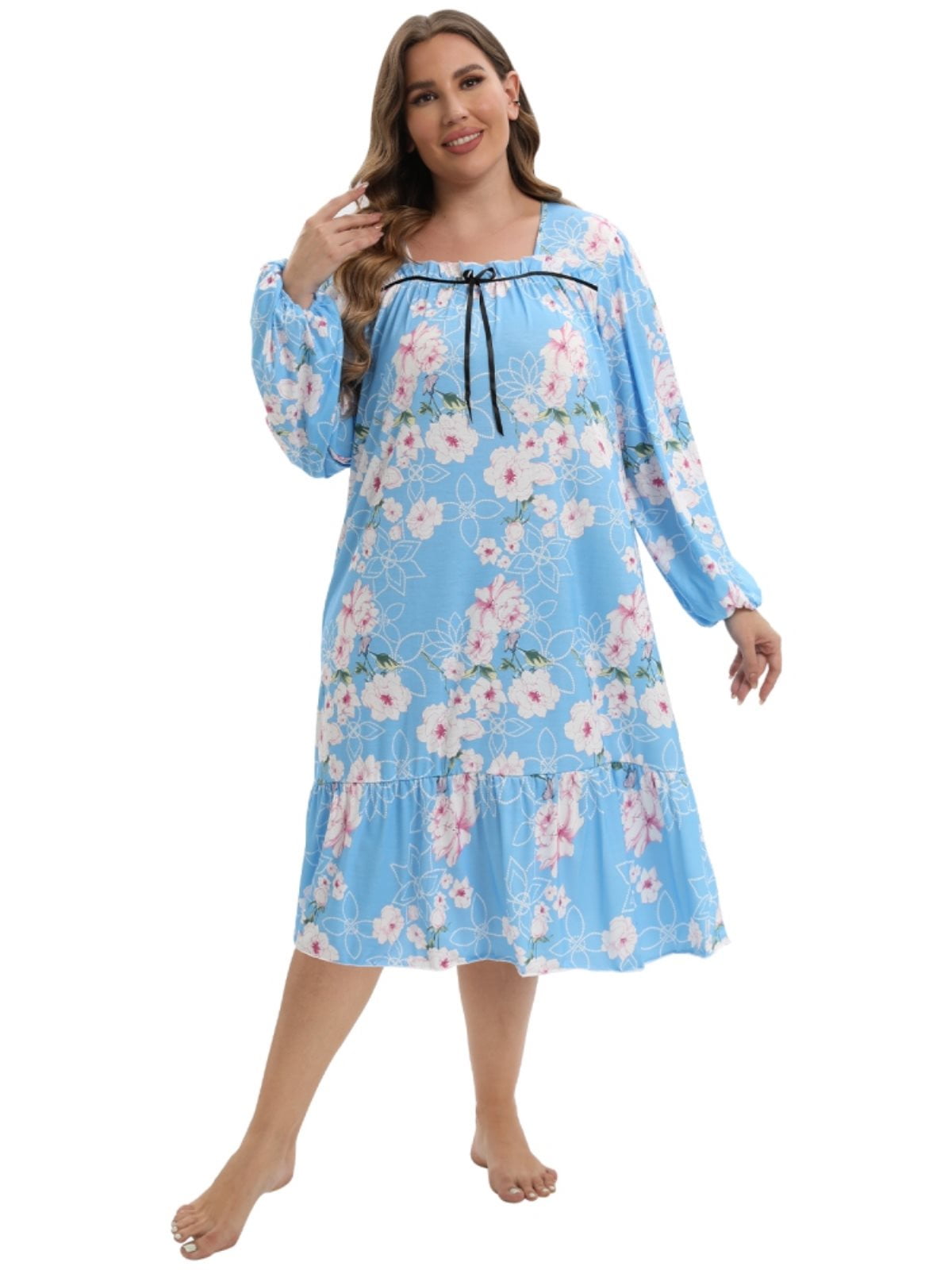 Sunsent Women's Plus Size Nightgown Long Loungewear Lace Trimmed ...