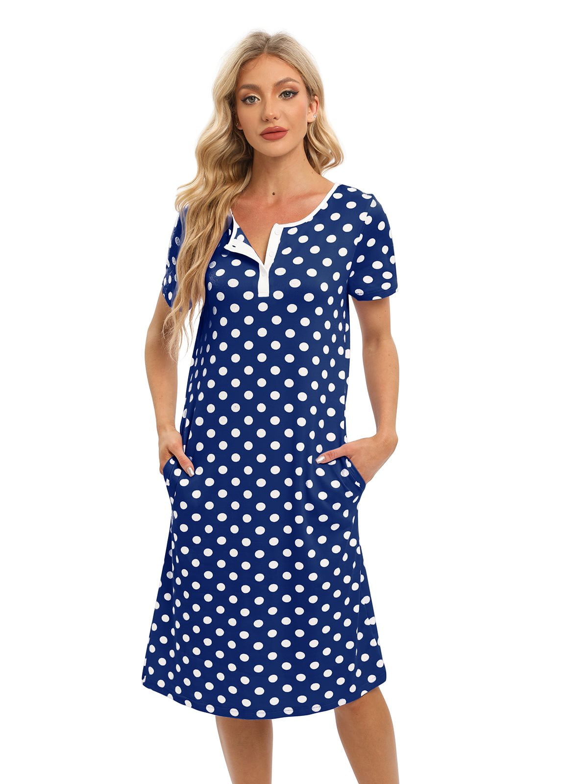 Sunsent Women's Short Sleeve Casual Nightshirt Polka Dot Nightgown ...