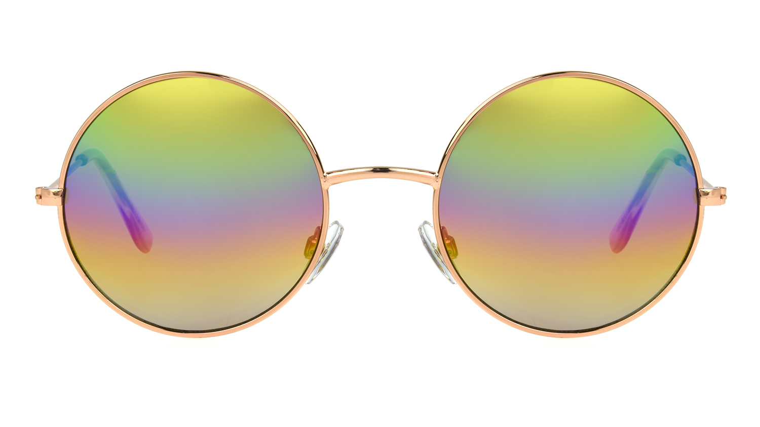 Women's Metal Frame Colored Mirror Rainbow Lens Heart Sunglasses 61mm ...