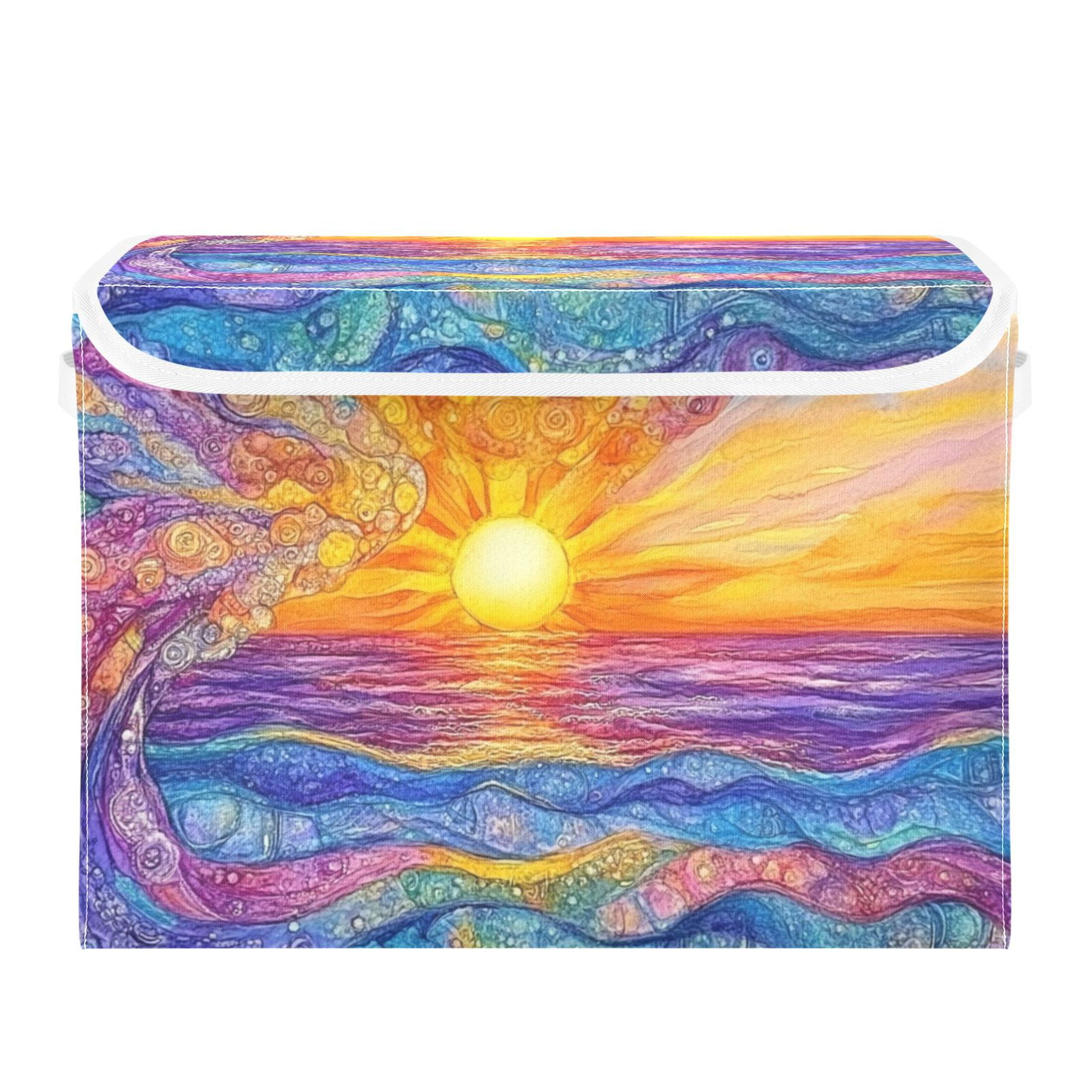 Sunset Abstract Art Large Storage Bins with Linen Collapsible Lid ...